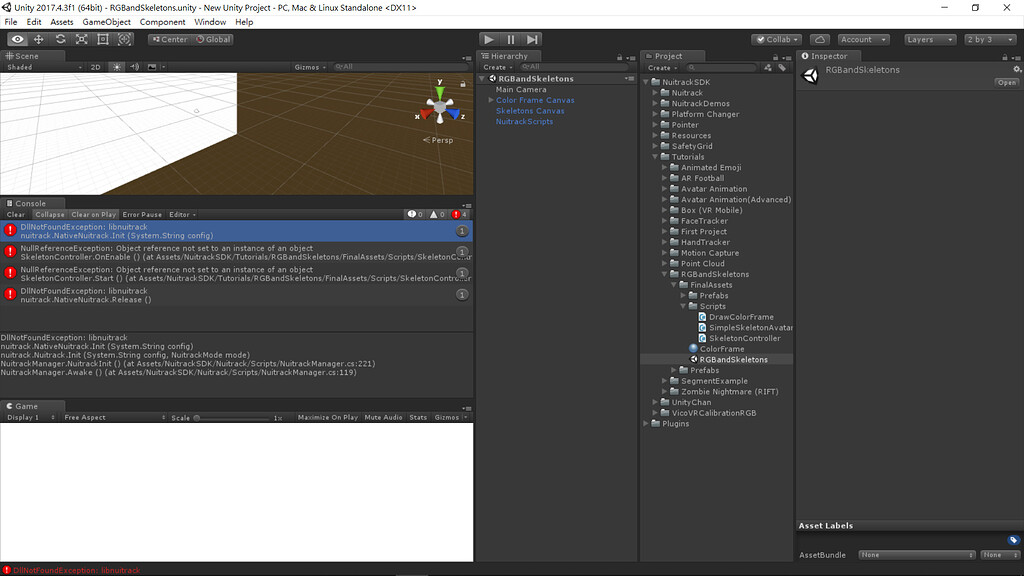 Error - Asus Xation2 + Unity - Unity3D - Nuitrack