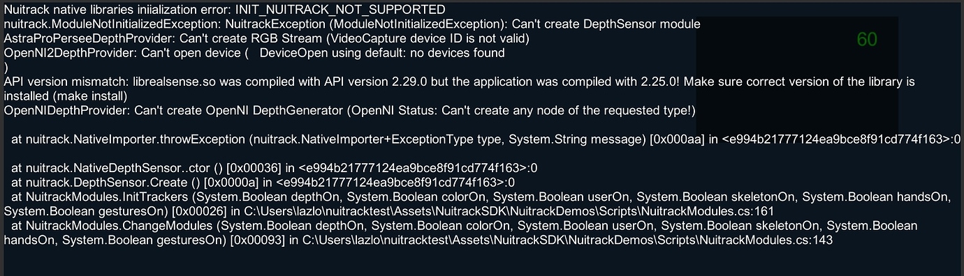 API version mismatch - Reporting Software Issues - Nuitrack